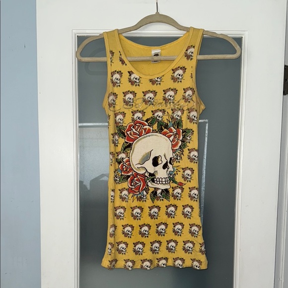 Ed Hardy | Tops | Ed Hardy Yellow Skull And Roses Tank Top | Poshmark